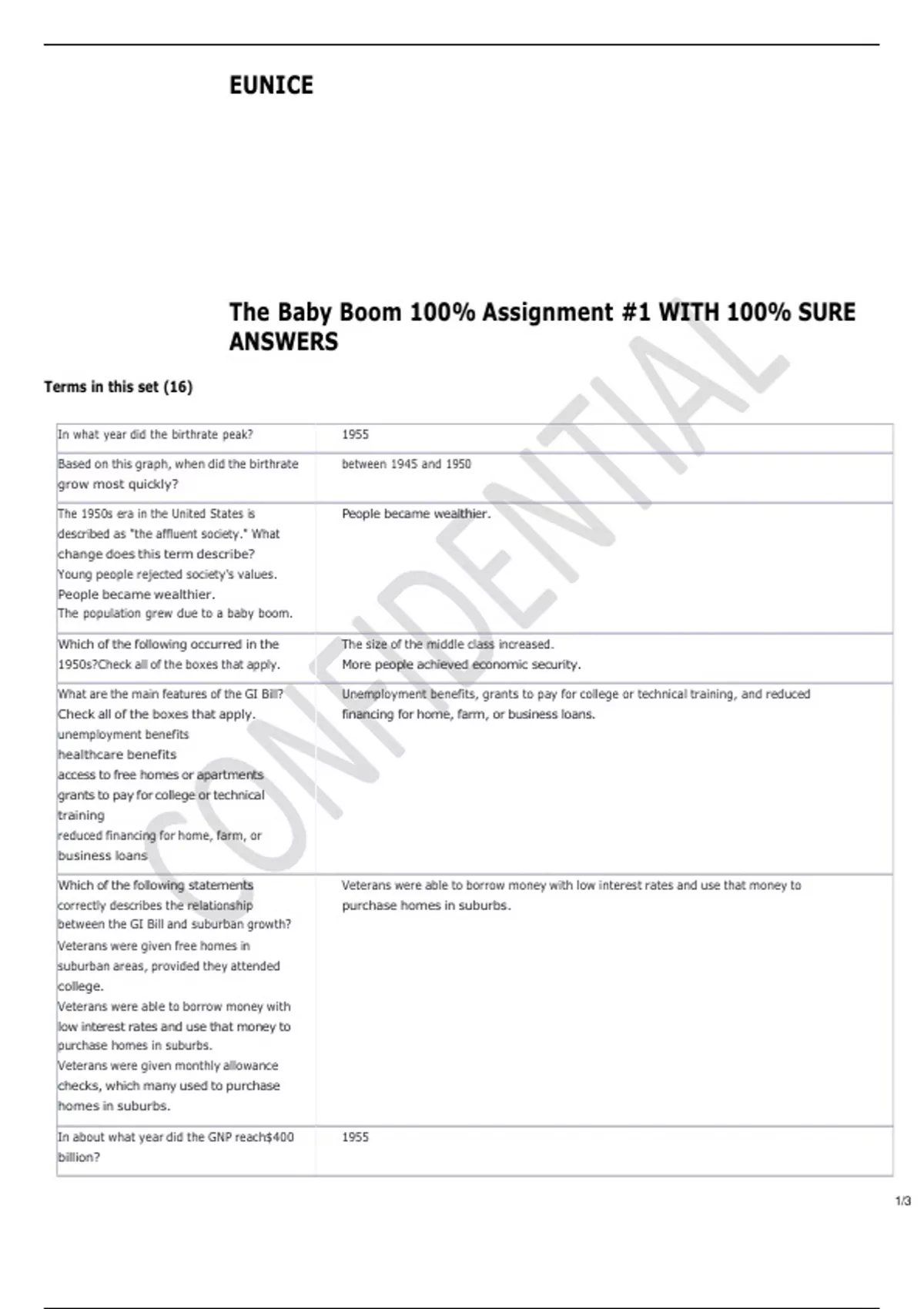The Baby Boom 100 Assignment -1 WITH 100- SURE ANSWERS - Science ...