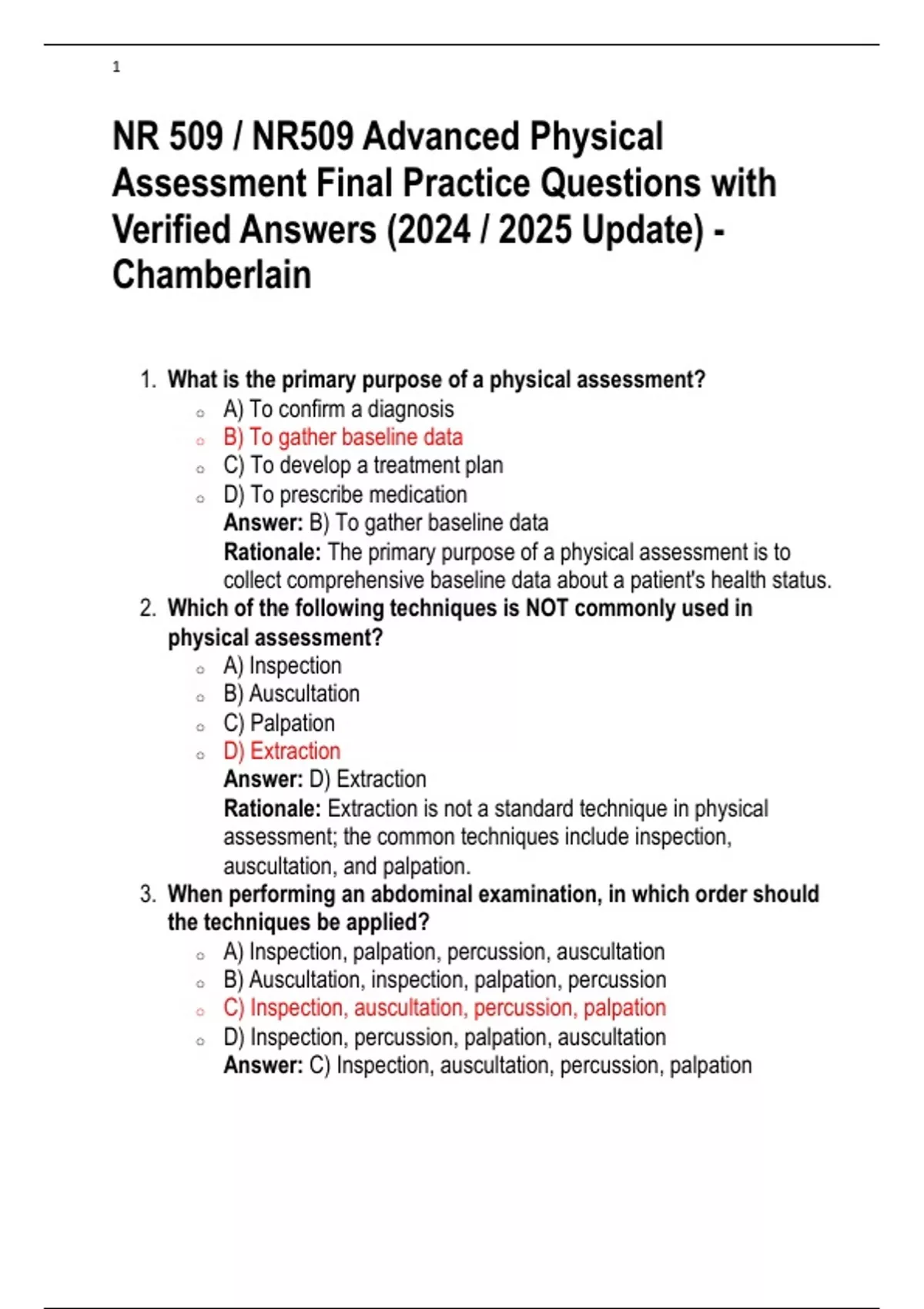 NR 509 / NR509 Advanced Physical Assessment Final Practice Questions ...