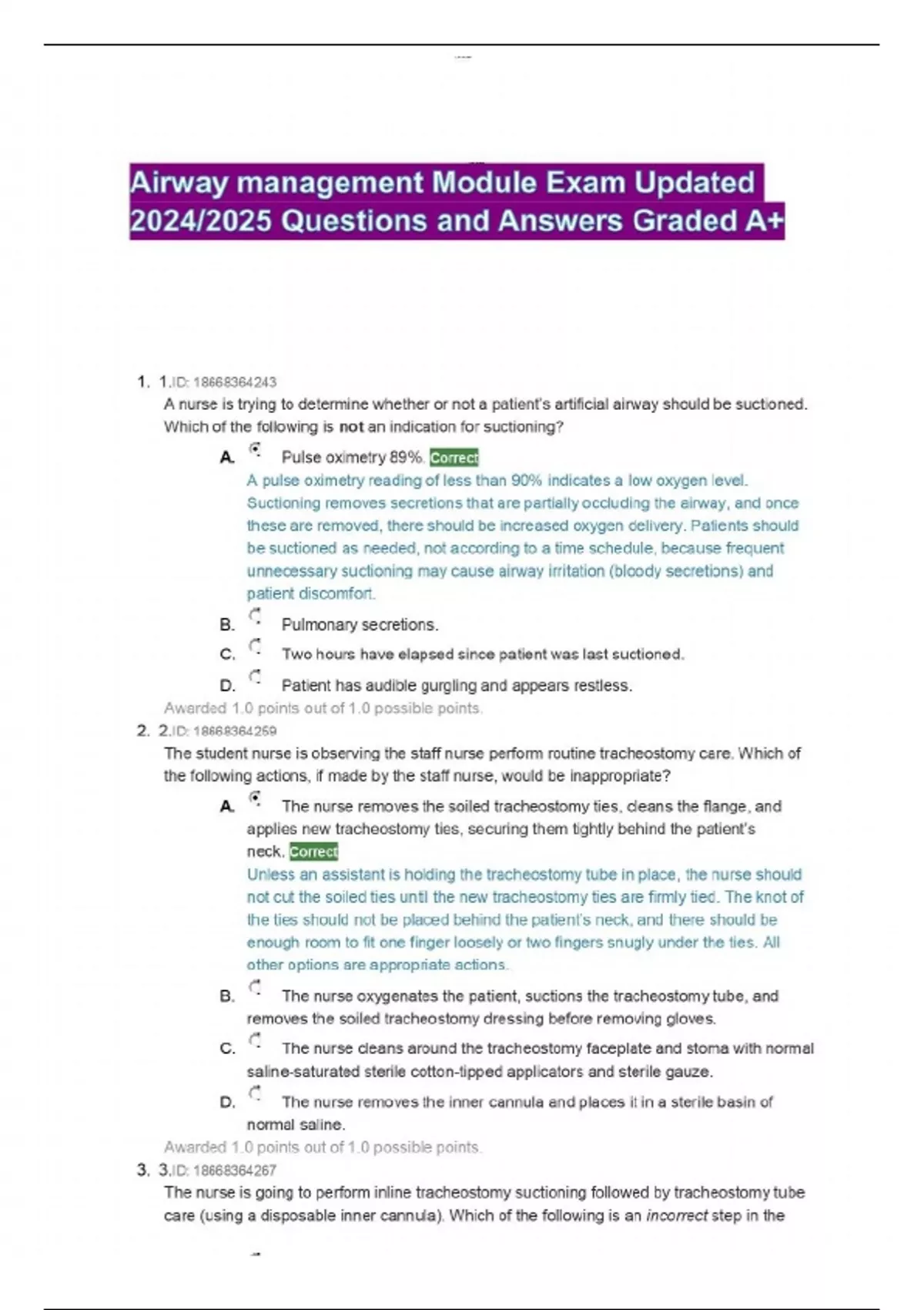 Airway management Module Exam Updated 2024/2025 Questions and Answers ...