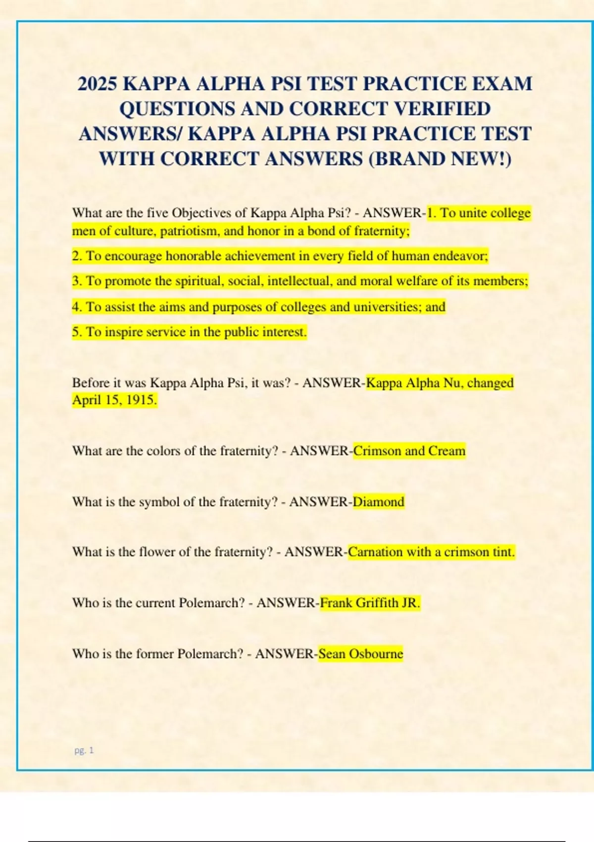 2025 KAPPA ALPHA PSI TEST PRACTICE EXAM QUESTIONS AND CORRECT VERIFIED ...
