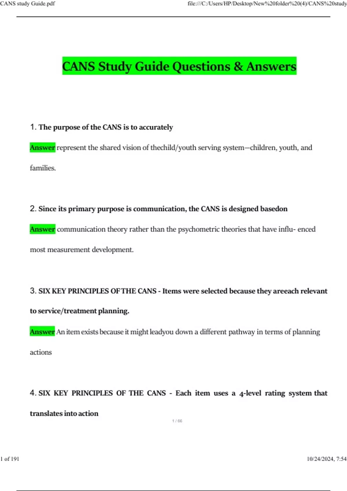 CANS study Guide 2024 Questions and Verified Answers (2024 / 2025) 100% ...