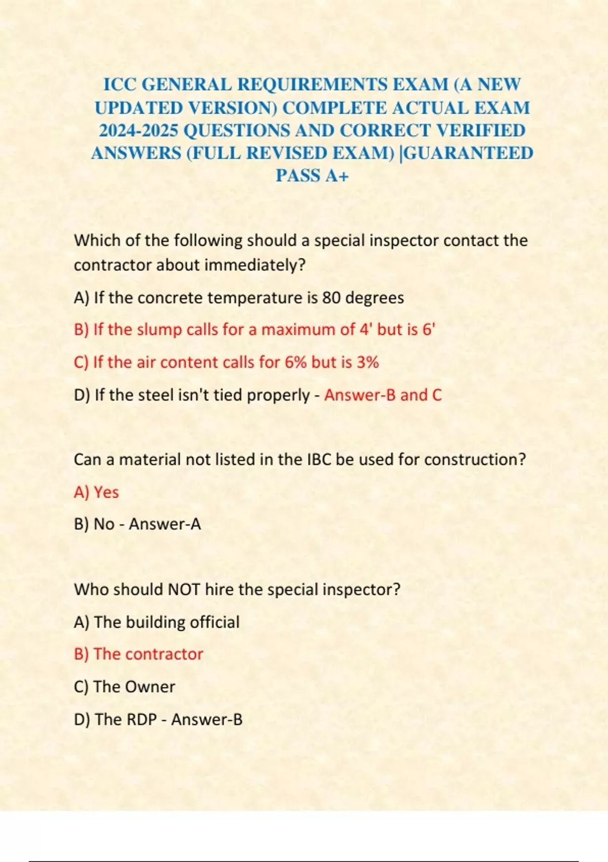Icc General Requirements Exam A New Updated Version Complete Actual