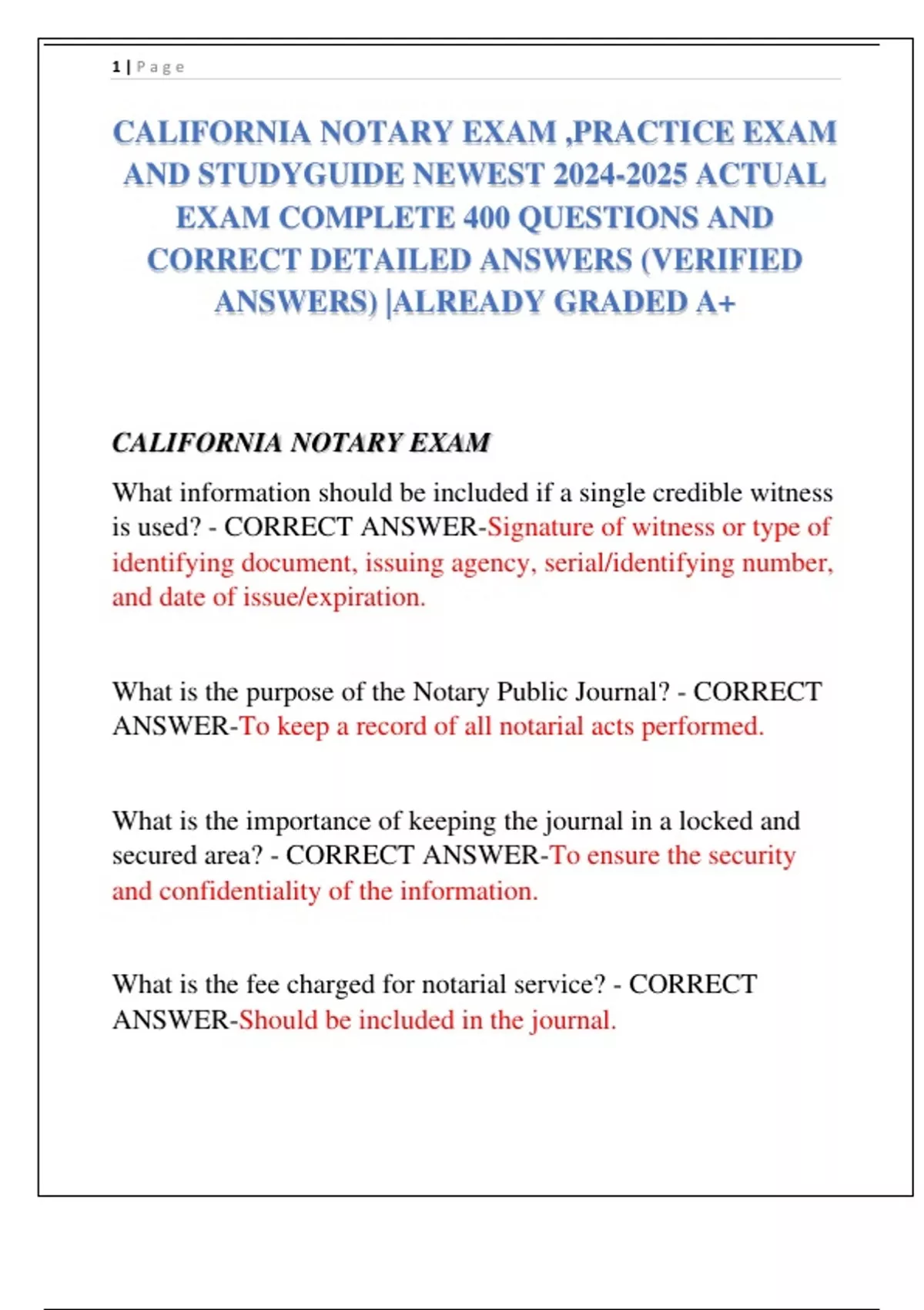 CALIFORNIA NOTARY EXAM ,PRACTICE EXAM AND STUDYGUIDE NEWEST ACTUAL EXAM ...