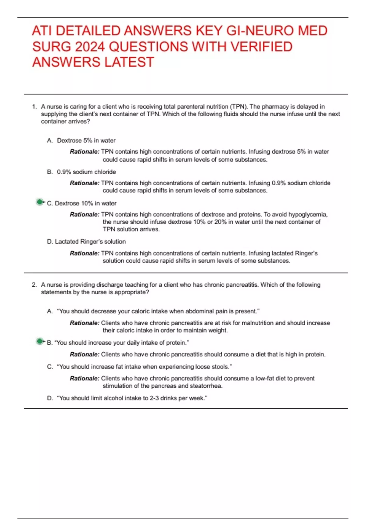 ATI DETAILED ANSWERS KEY GI-NEURO MED SURG 2024 QUESTIONS WITH VERIFIED ...