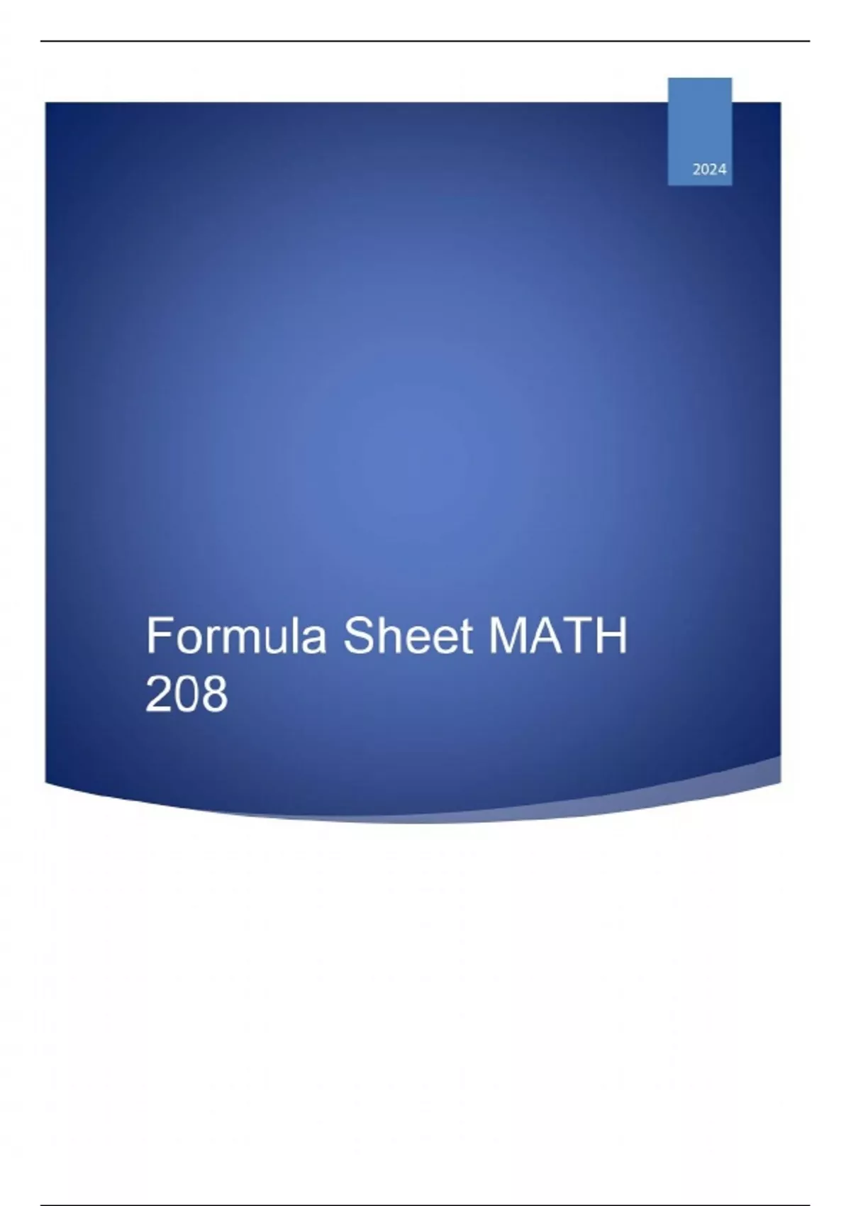 MATH 208 Formula Sheet Updated 2024/2025 with complete Solution ...