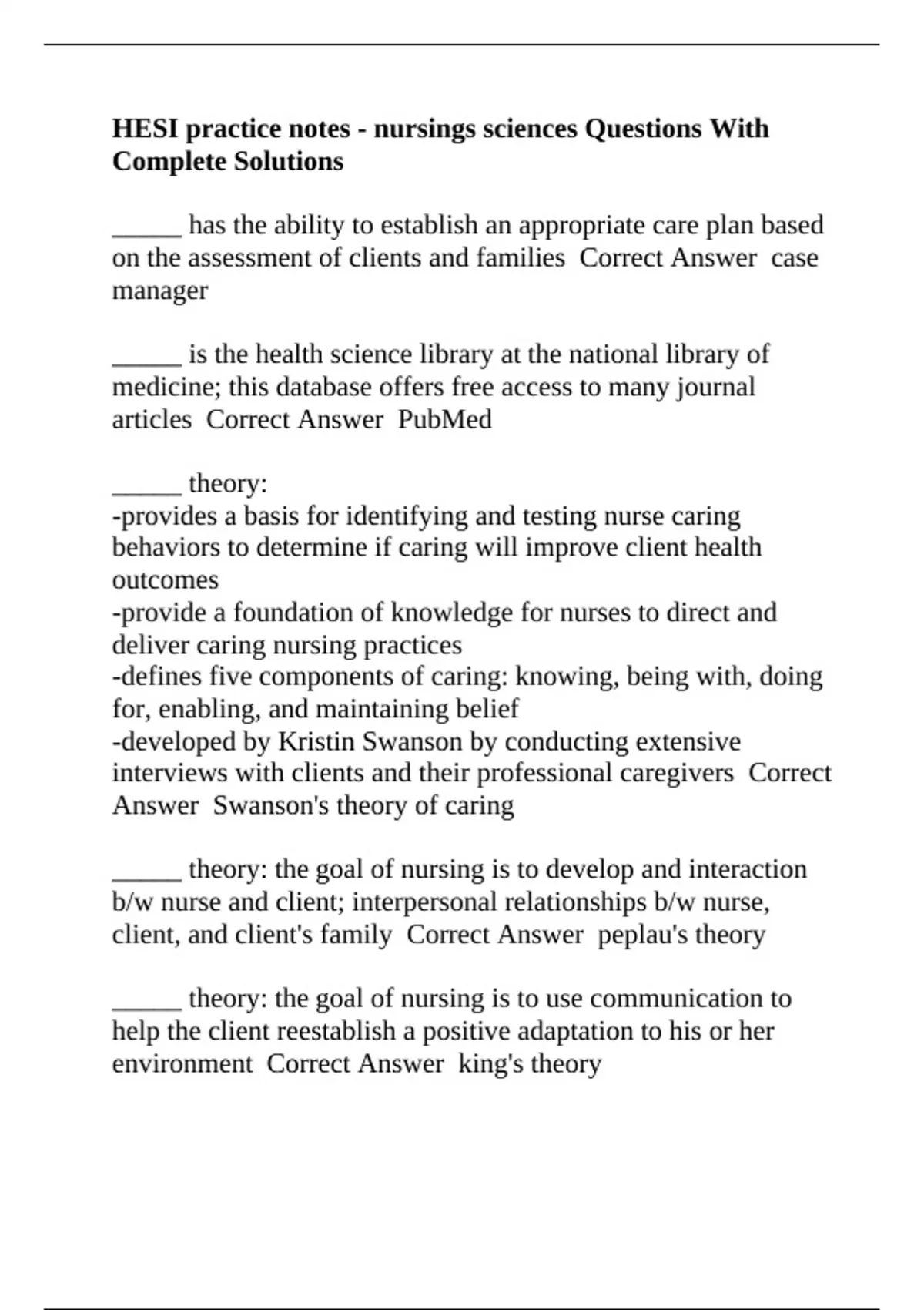 HESI practice notes - nursings sciences Questions With Complete ...