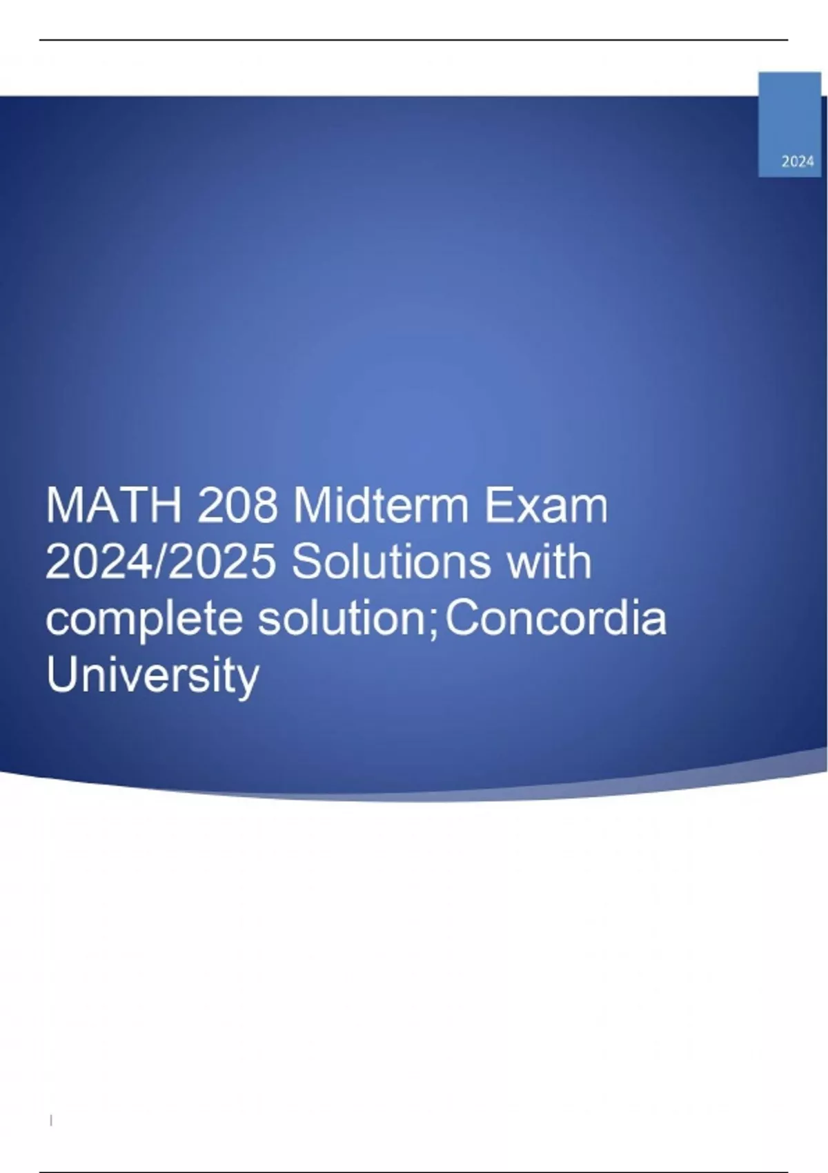 MATH 208 Midterm Exam 2024/2025 Solutions with complete solution; Concordia University ...