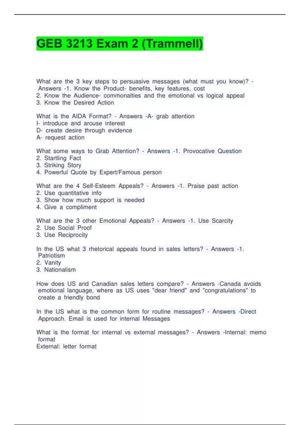 GEB 3213 Exam 2 (Trammell) Questions with correct Answers - GEB 3213 ...