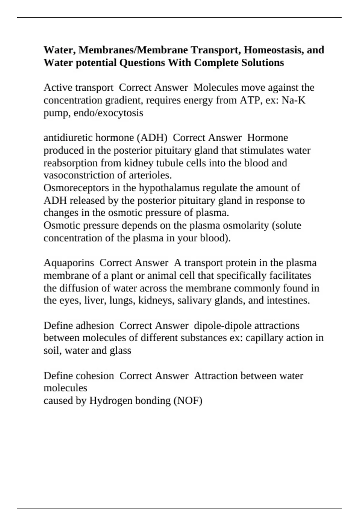Water, Membranes/Membrane Transport, Homeostasis, and Water potential ...