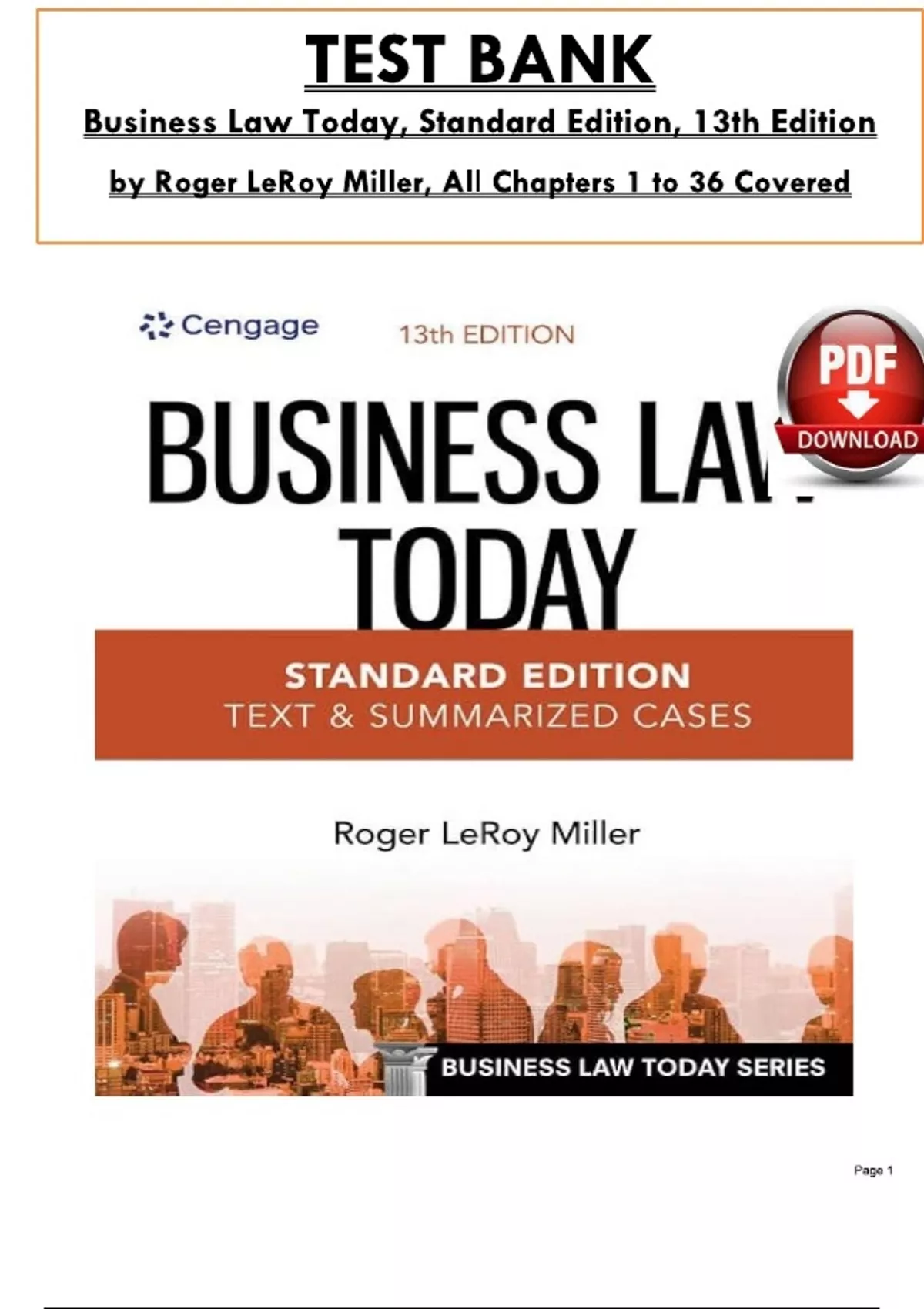 Test Bank - Business Law Today, Standard: Text & Summarized Cases 13th ...