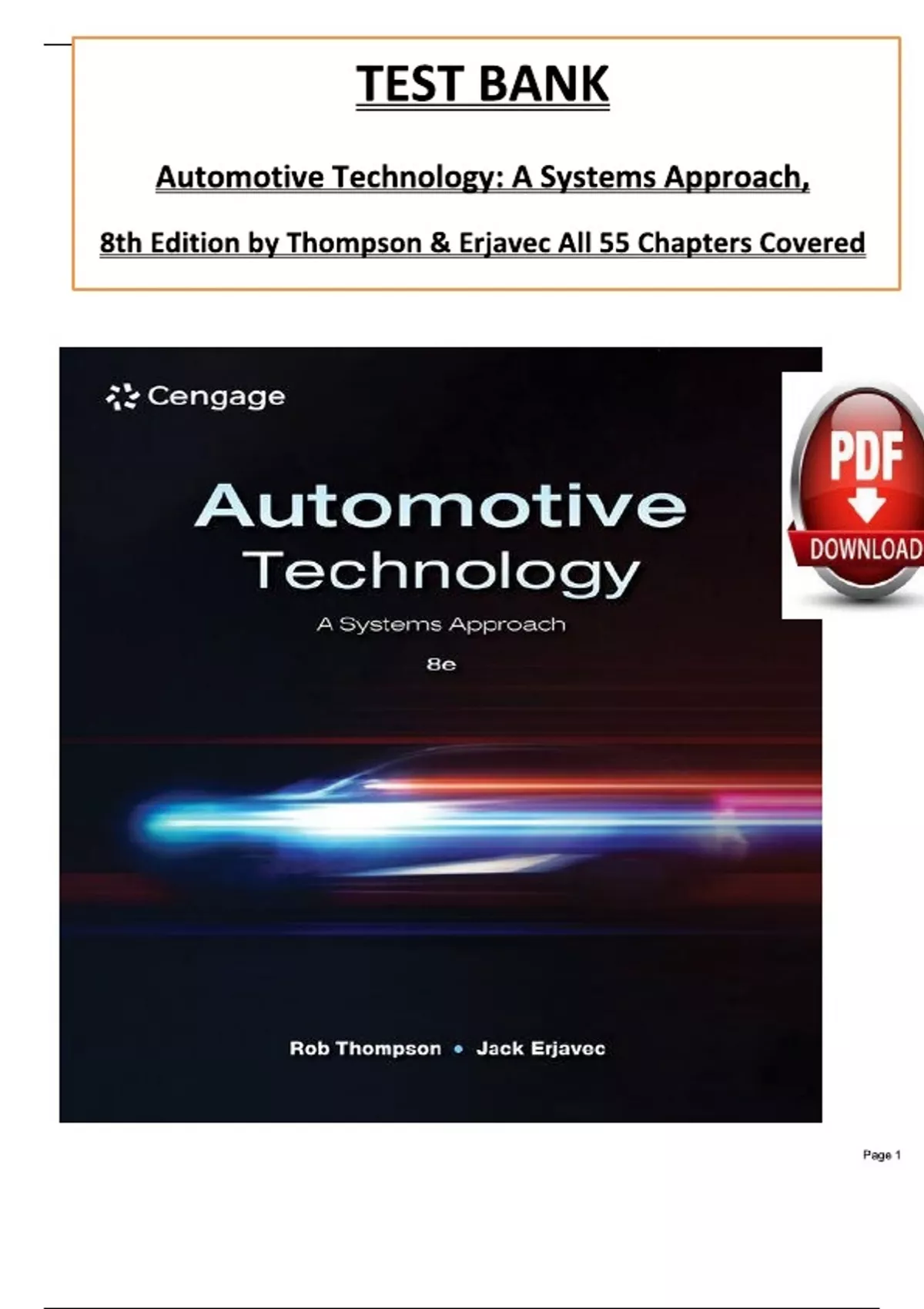 Test Bank - Automotive Technology: A Systems Approach, 8th Edition by ...