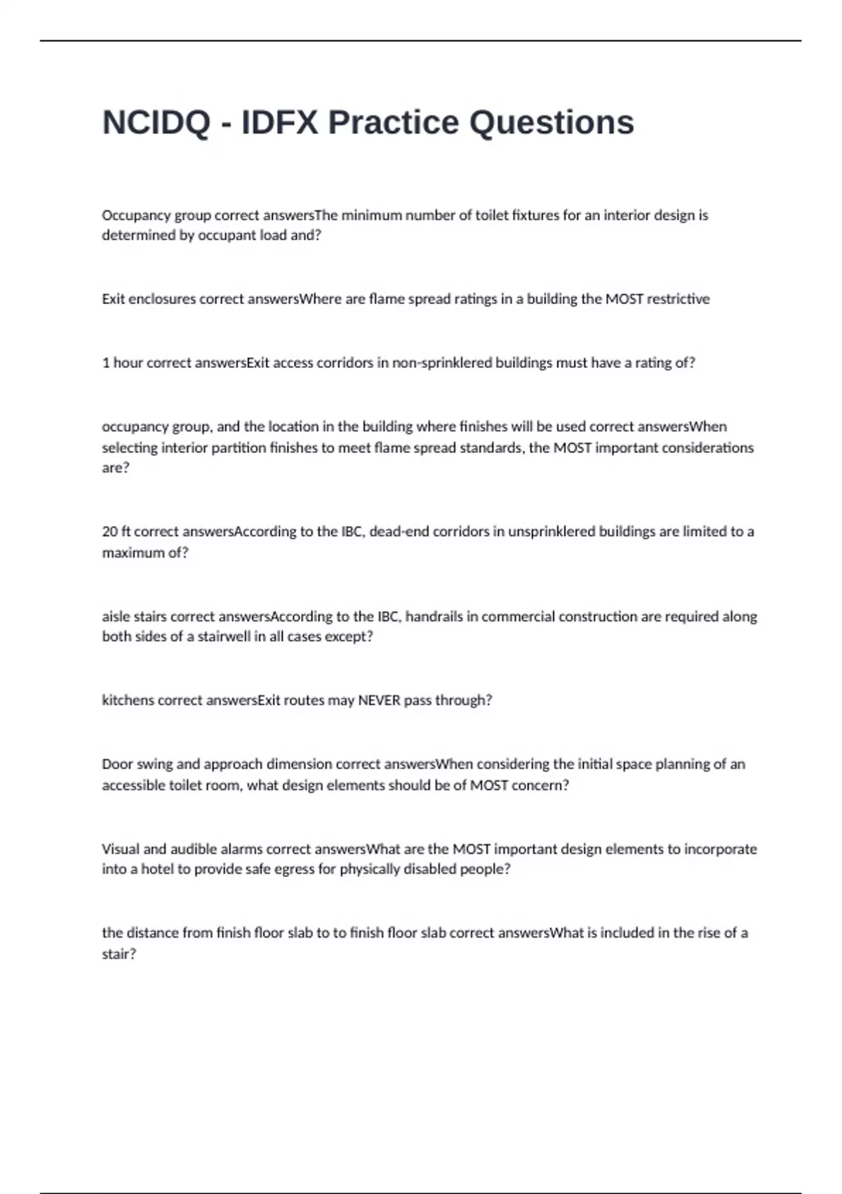 NCIDQ - IDFX Practice Questions & Answers exam 2024/2025 with 100% correct answers - NCIDQ ...