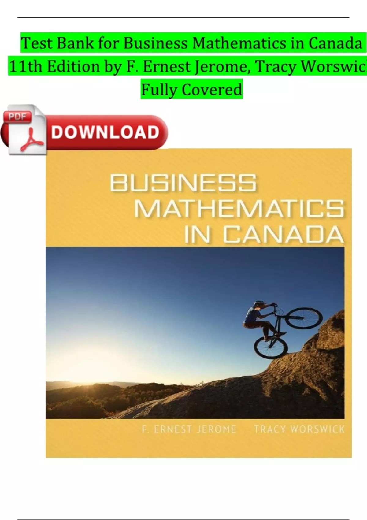 Test Bank for Business Mathematics In Canada 11th Edition By F. Ernest ...