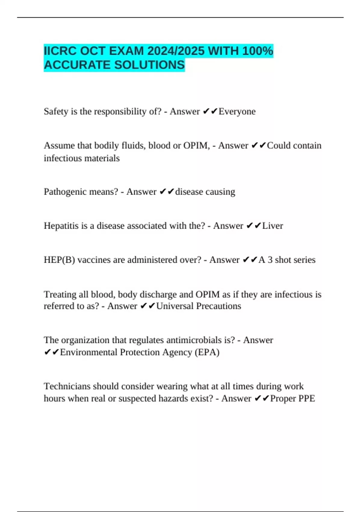 IICRC OCT EXAM 2024/2025 WITH 100% ACCURATE SOLUTIONS - IICRC OCT ...