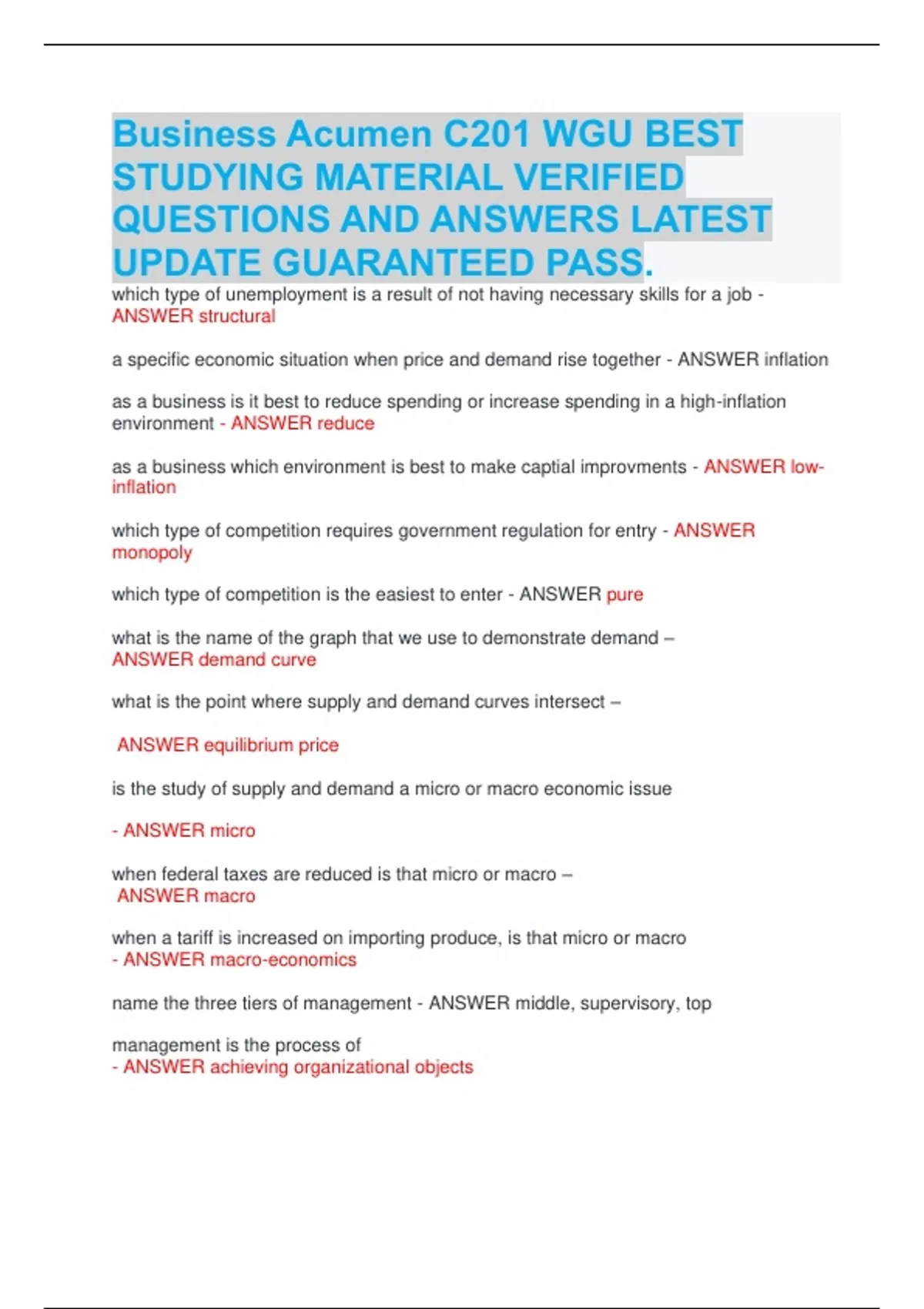 WGU Business Acumen C201: Best Study Material with Verified Questions ...