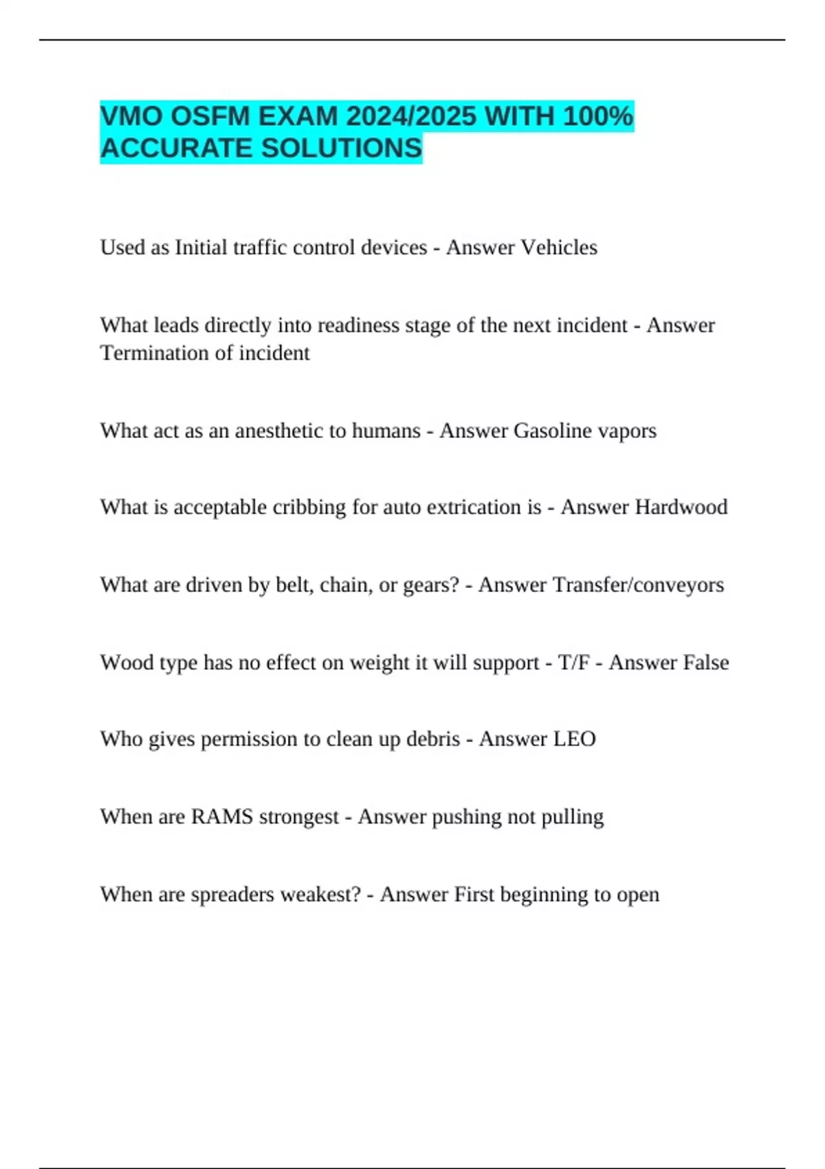 VMO OSFM EXAM 2024/2025 WITH 100% ACCURATE SOLUTIONS - VMO OSFM - Stuvia US