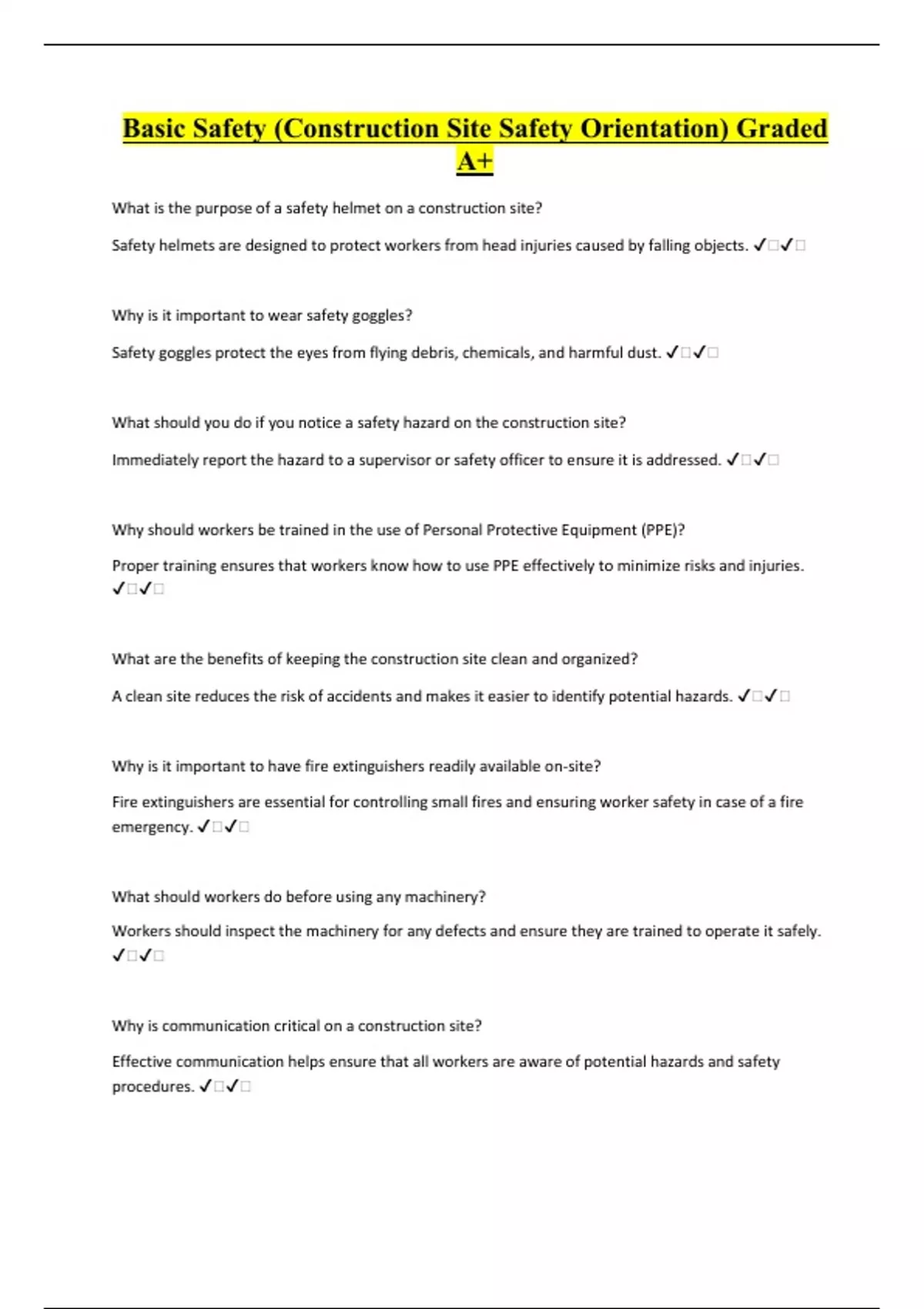 Basic Safety (Construction Site Safety Orientation) Graded A+ - Basic ...