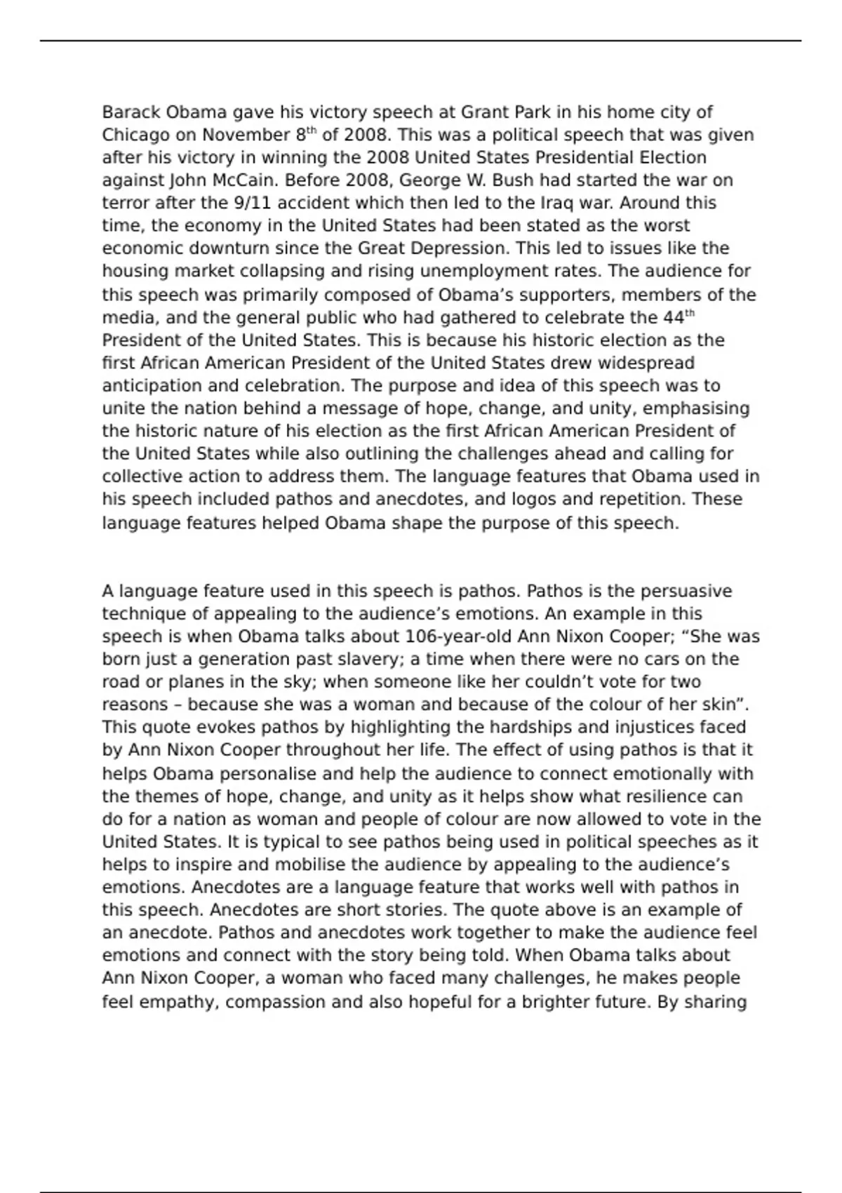 Analysis on Barack Obama's Victory speech of 2008 against Donald Trump ...