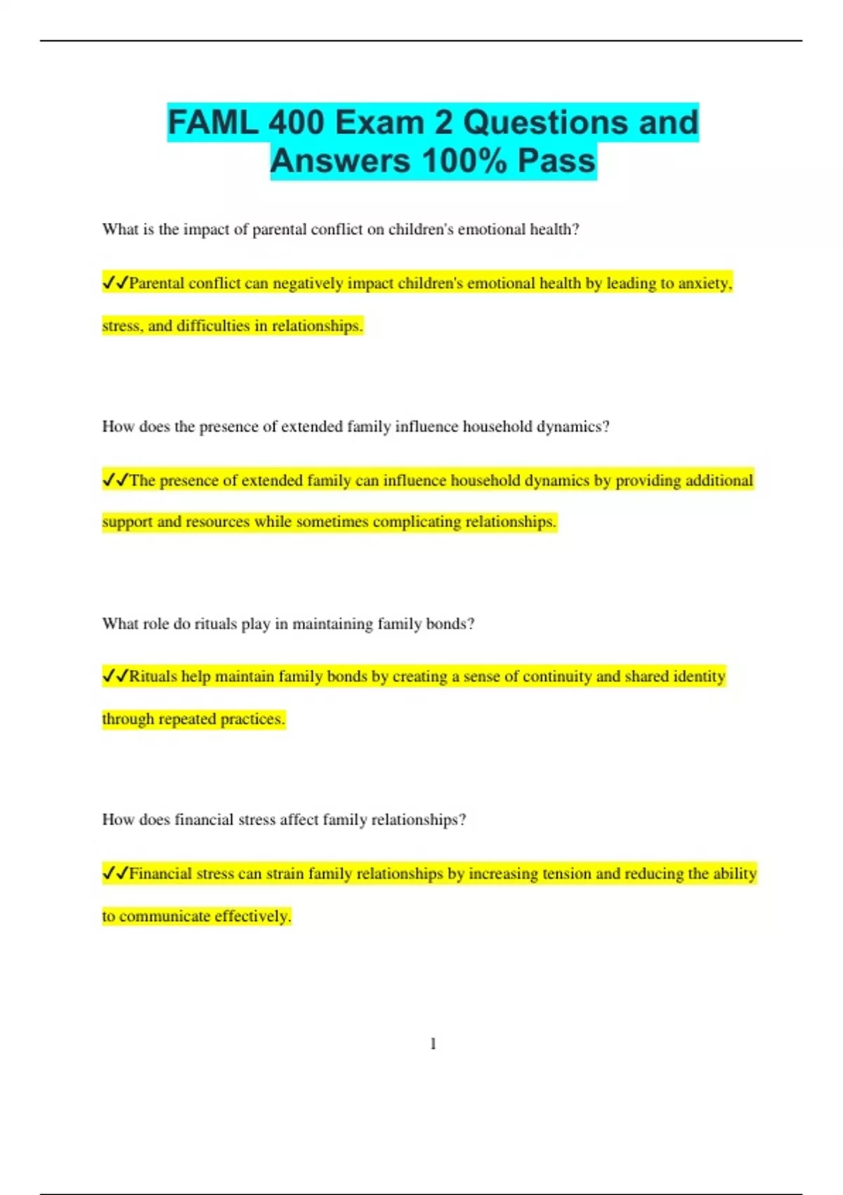 FAML 400 Exam 2 Questions and Answers 100% Pass - FAML 400 - Stuvia US