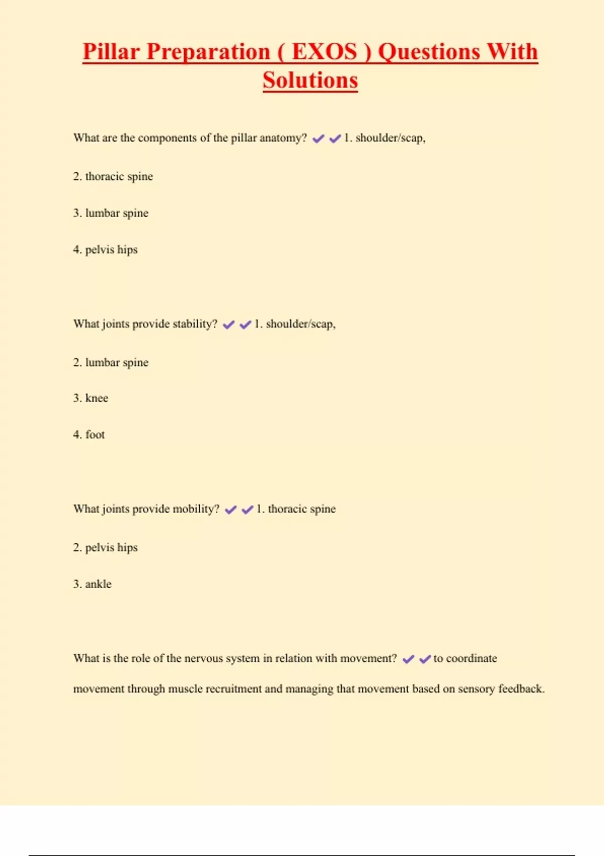 Pillar Preparation ( EXOS ) Questions With Solutions - EXOS - Stuvia US