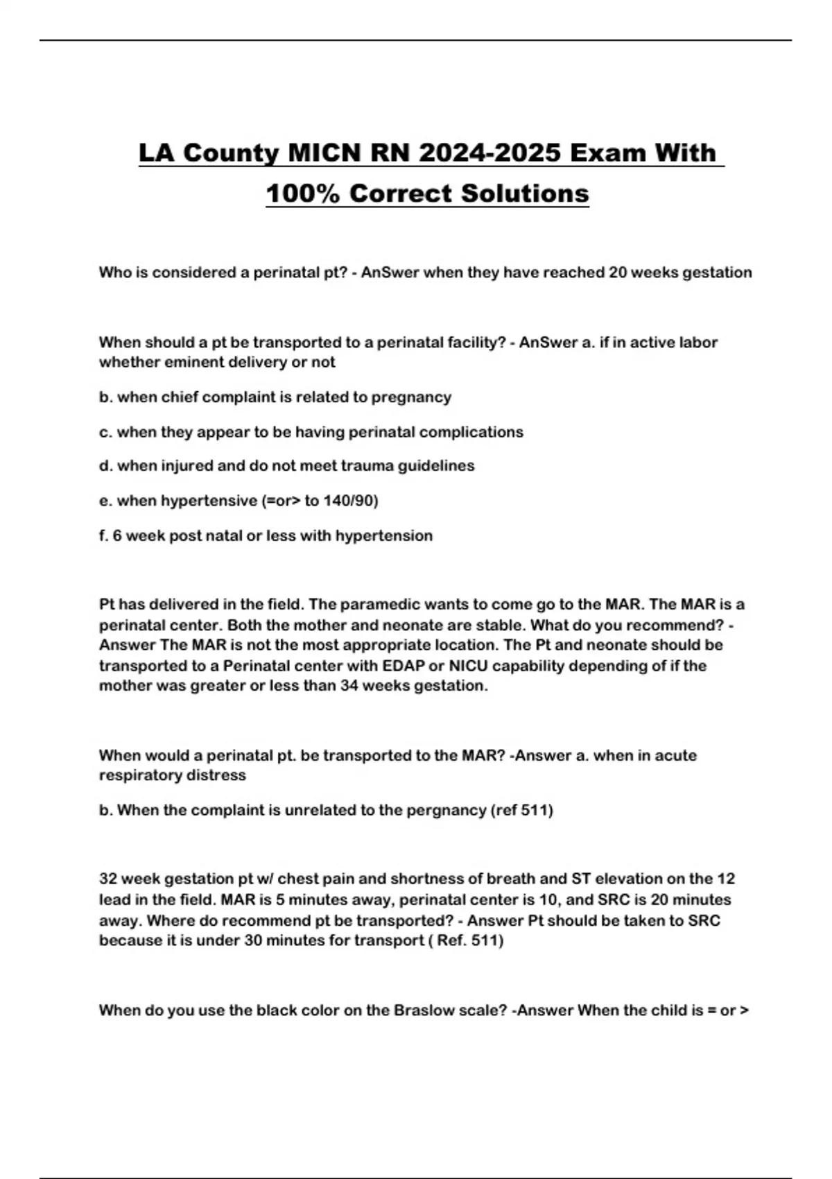 LA County MICN RN Exam With 100% Correct Solutions - LA County MICN RN ...