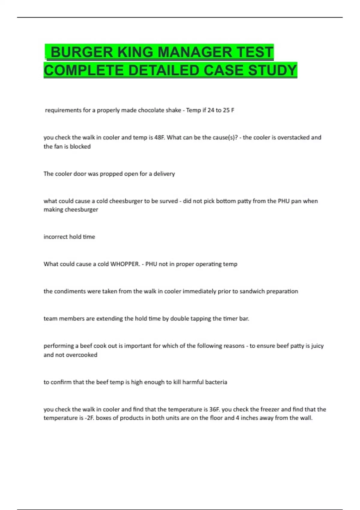 Burger King Manager Test - Burger King Manager - Stuvia US