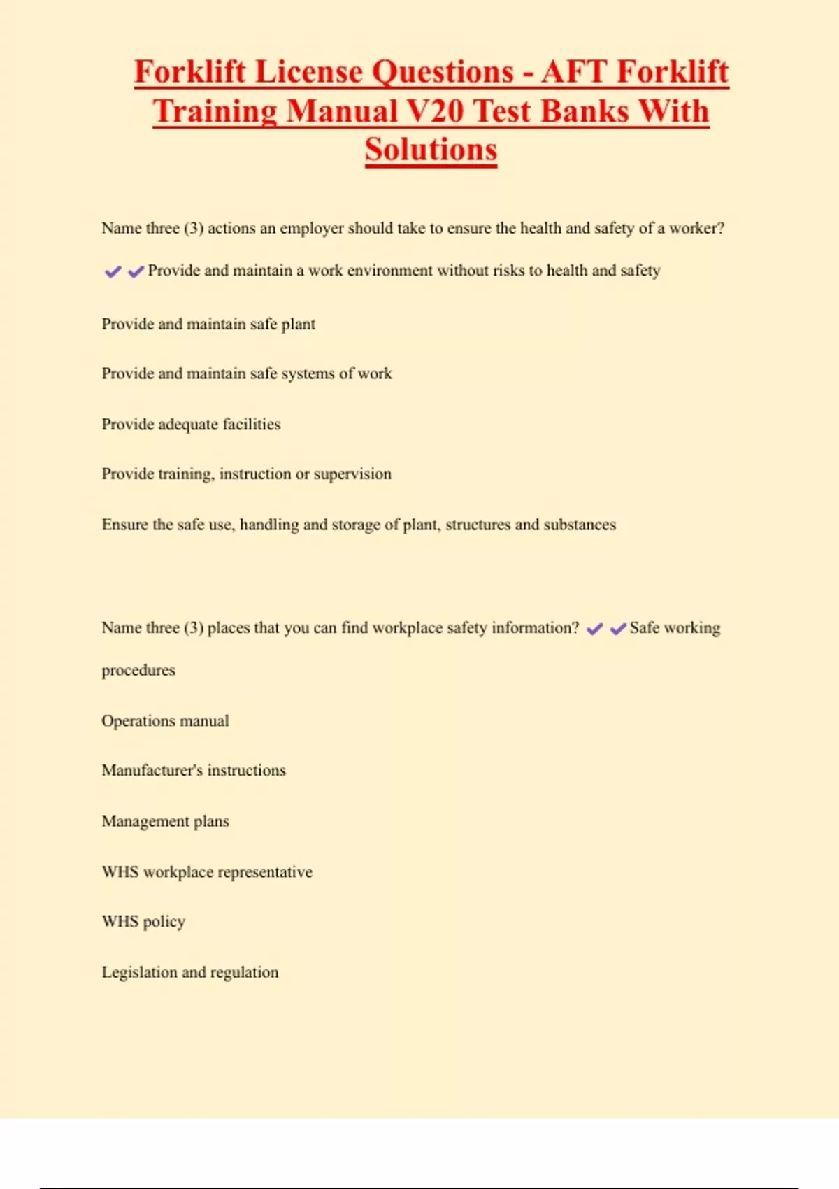 Forklift License Questions - AFT Forklift Training Manual V20 Test ...