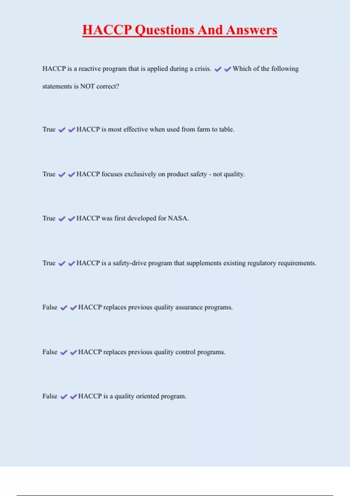 HACCP Questions And Answers - HACCP - Stuvia US