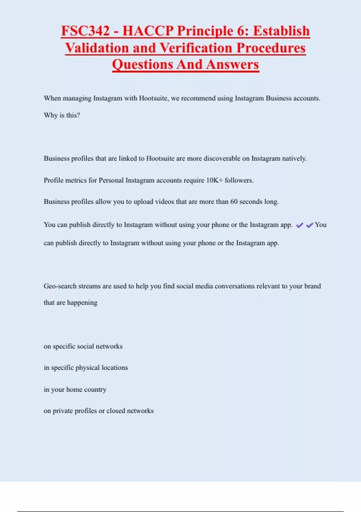 FSC342 - HACCP Principle 6: Establish Validation and Verification Procedures Questions And ...