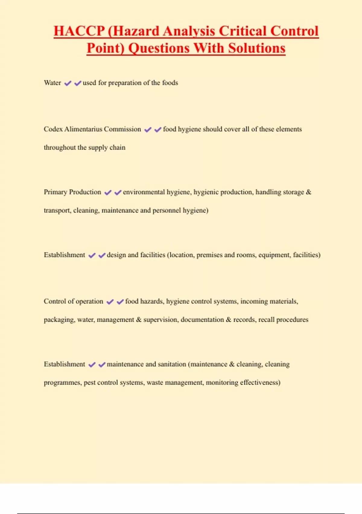 HACCP (Hazard Analysis Critical Control Point) Questions With Solutions - HACCP - Stuvia US