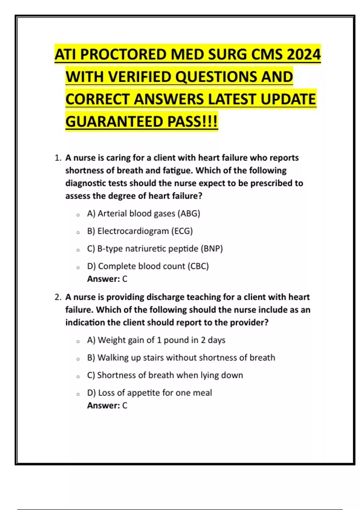ATI PROCTORED MED SURG CMS 2023 WITH VERIFIED QUESTIONS AND CORRECT ...
