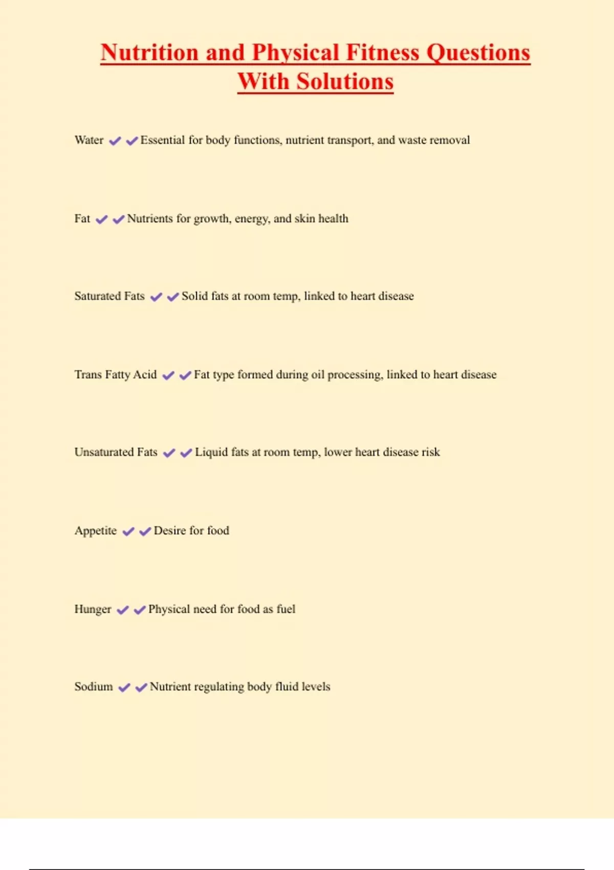 Nutrition and Physical Fitness Questions With Solutions - Nutrition ...