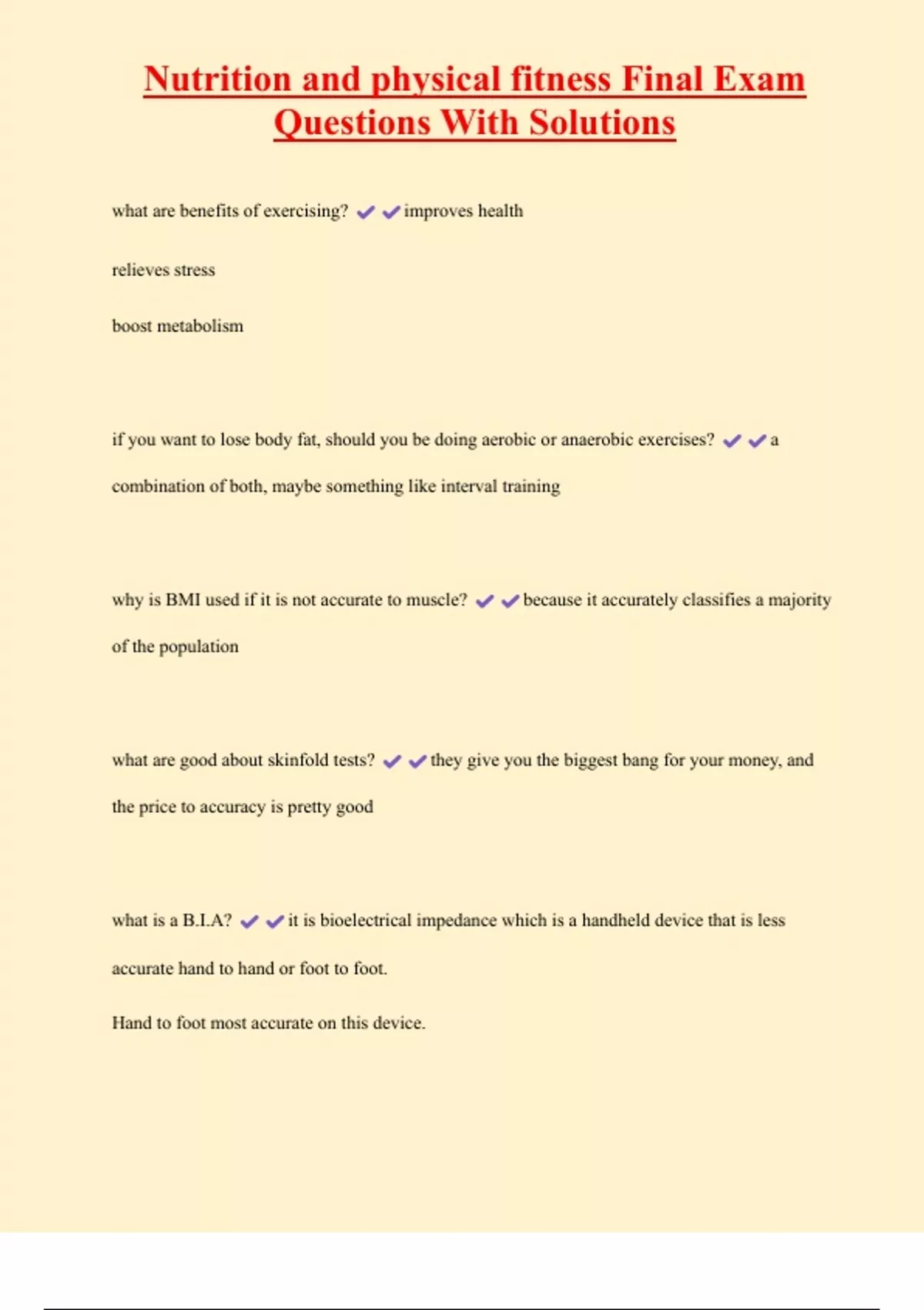 Nutrition and physical fitness Final Exam Questions With Solutions ...