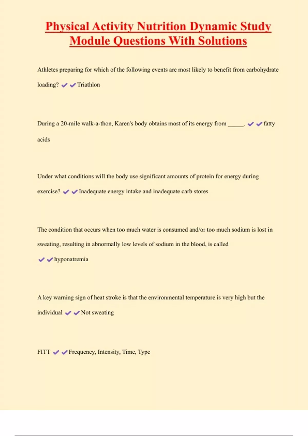 Physical Activity Nutrition Dynamic Study Module Questions With ...