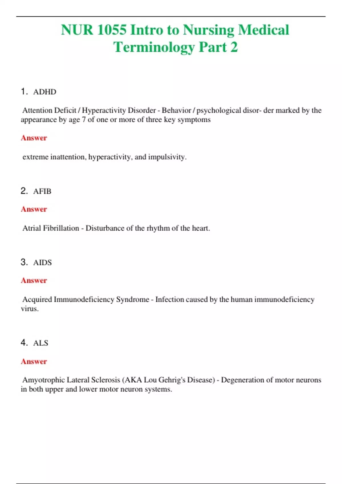 NUR 1055 ( LATEST 2024 / 2025 ) INTRO TO NURSING MEDICAL TERMINOLOGY ...