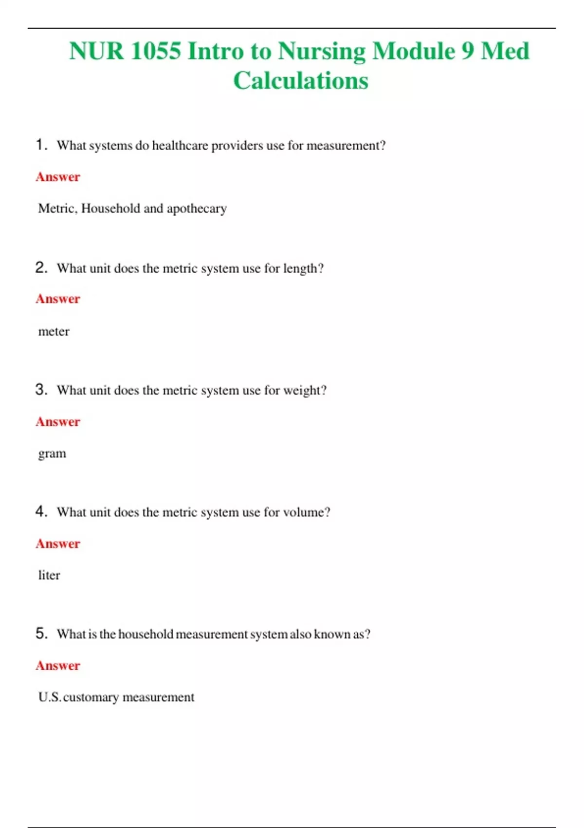 NUR 1055 ( LATEST 2024 / 2025 ) INTRO TO NURSING MODULE 9 MED ...