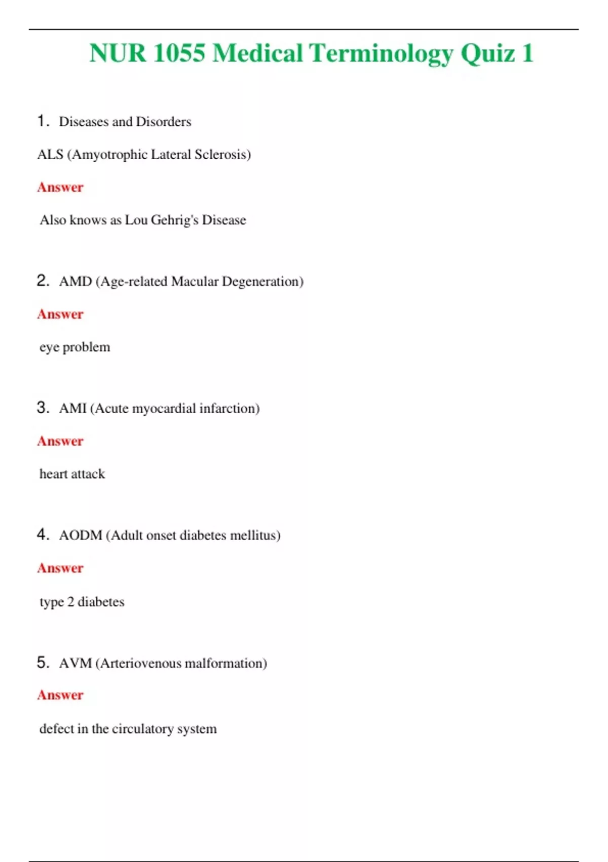 NUR 1055 ( LATEST 2024 / 2025 ) MEDICAL TERMINOLOGY QUIZ 1 | GRADED A+ ...