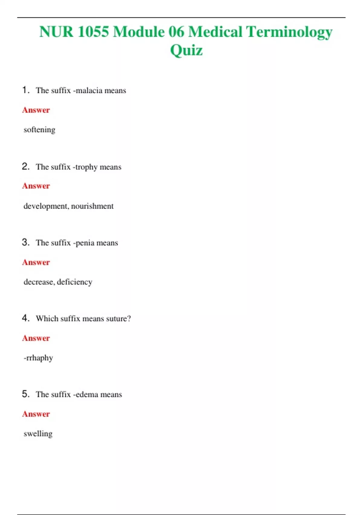 NUR 1055 ( LATEST 2024 / 2025 ) MODULE 06 MEDICAL TERMINOLOGY QUIZ ...