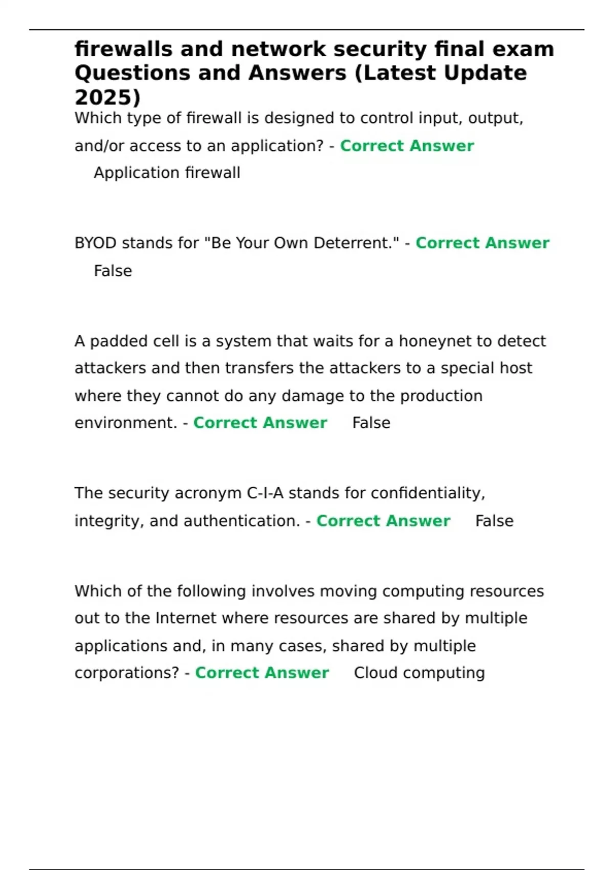 firewalls and network security final exam Questions and Answers (Latest ...