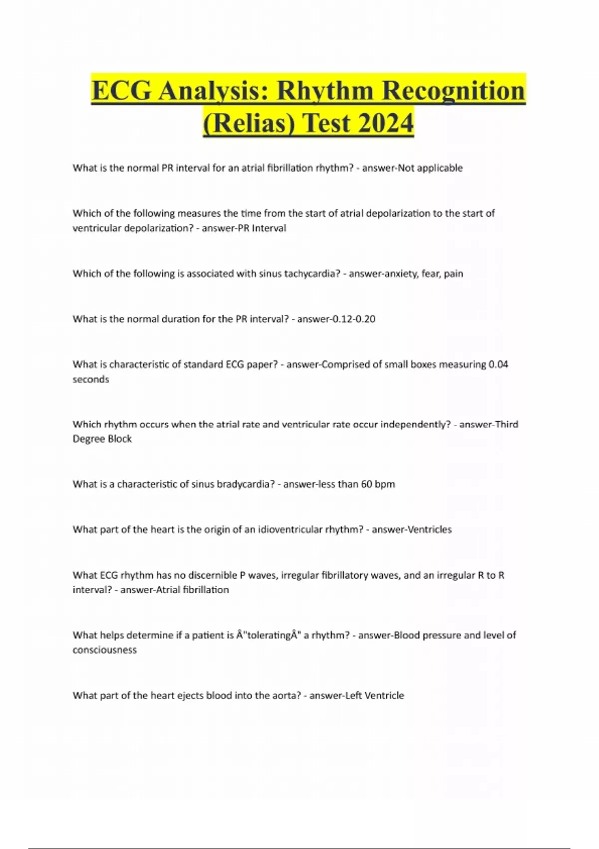 ECG Analysis: Rhythm Recognition (Relias) Test 2024 - ECG - Stuvia US