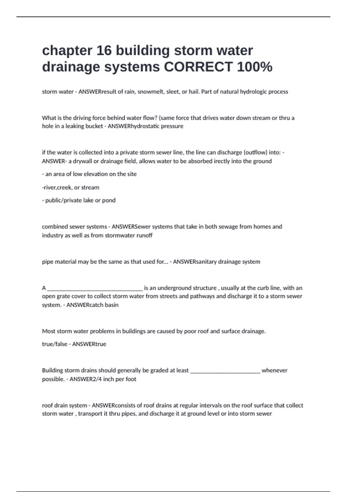 chapter 16 building storm water drainage systems CORRECT 100% - Chapter ...