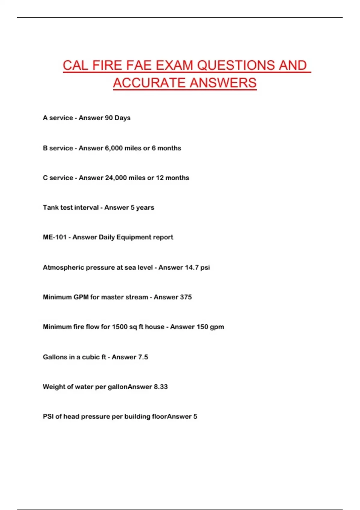 CAL FIRE FAE EXAM QUESTIONS AND ACCURATE ANSWERS - CAL FIRE FAE - Stuvia US