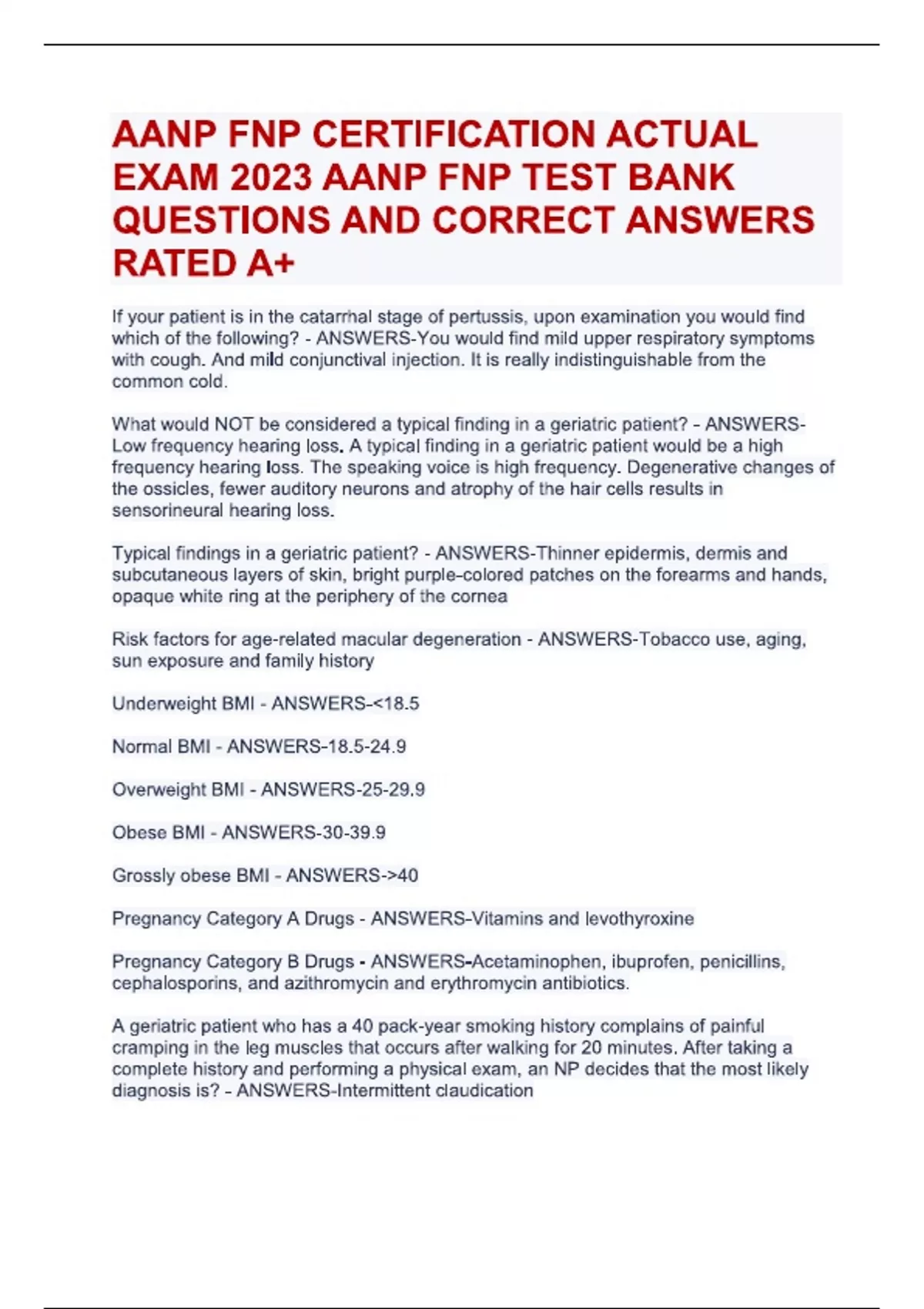 AANP FNP CERTIFICATION ACTUAL EXAM 2023 AANP FNP TEST BANK QUESTIONS ...
