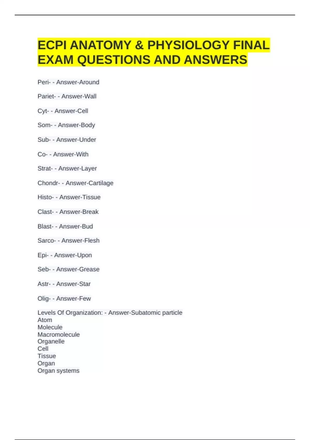 ECPI ANATOMY & PHYSIOLOGY FINAL EXAM QUESTIONS AND ANSWERS - ECPI ...