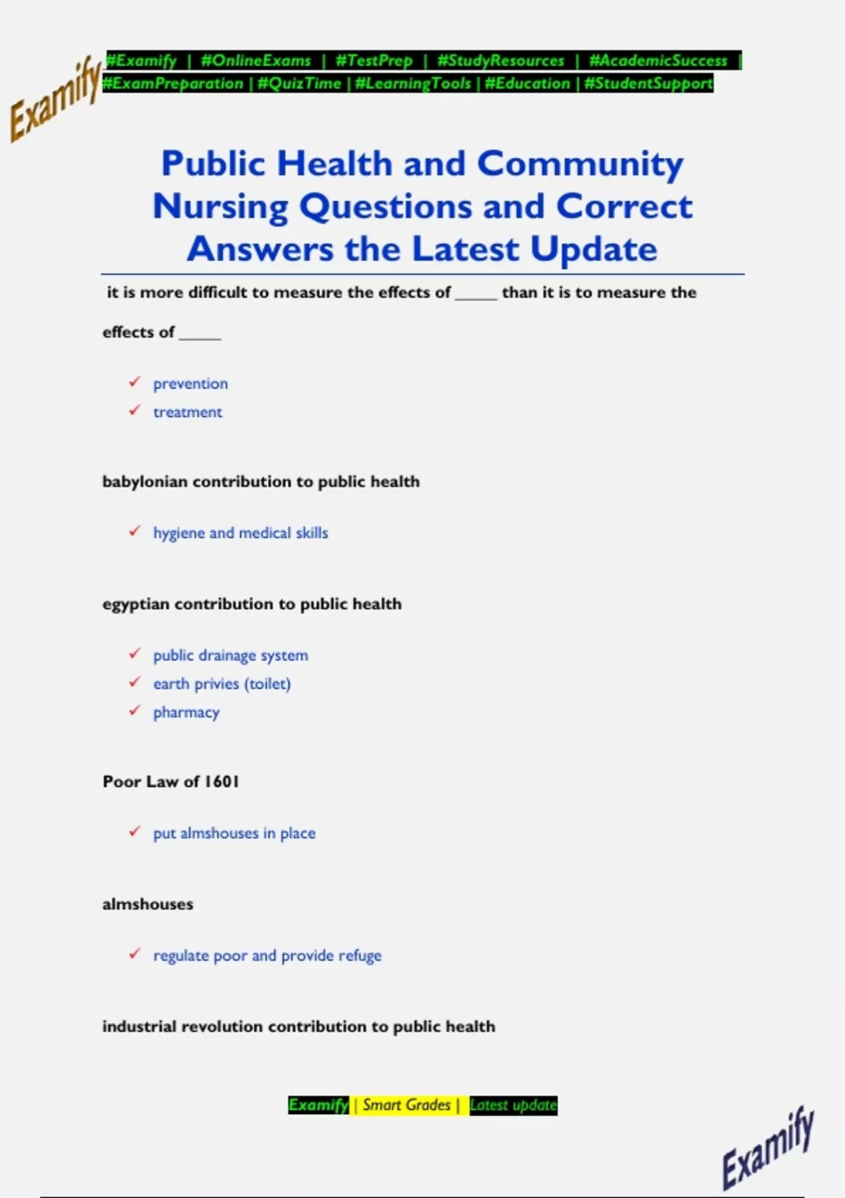 Public Health and Community Nursing Questions and Correct Answers the ...