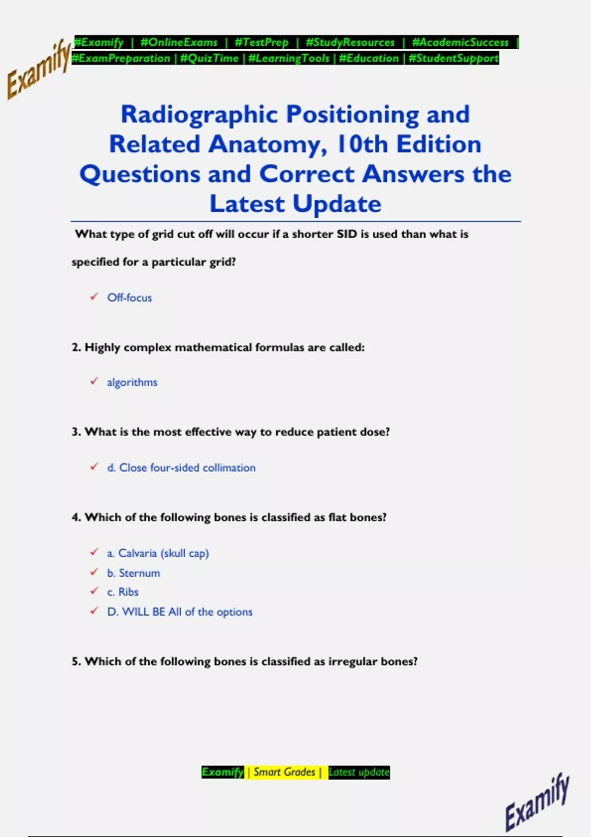 Radiographic Positioning and Related Anatomy, 10th Edition Questions ...
