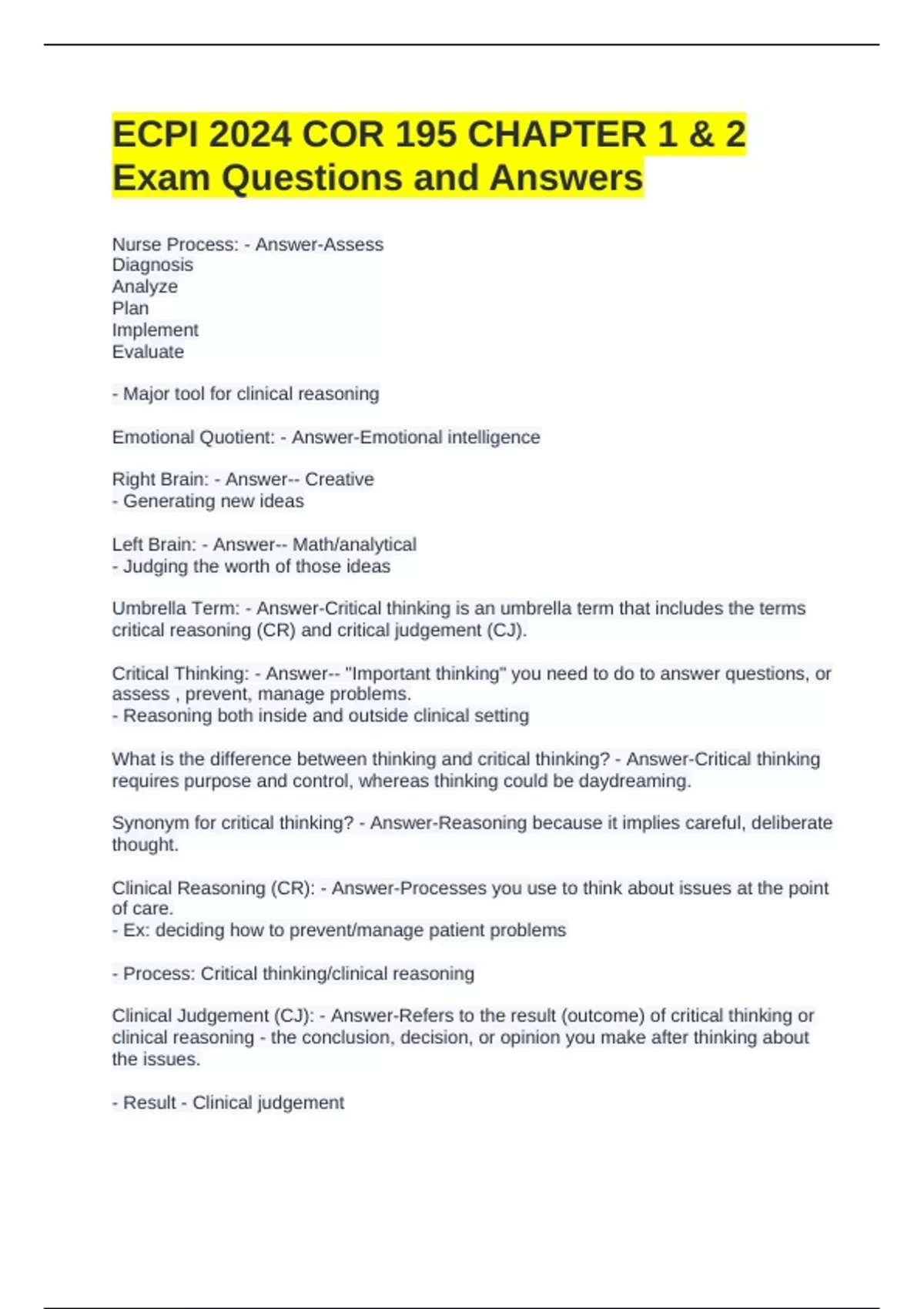 ECPI 2024 COR 195 CHAPTER 1 & 2 Exam Questions and Answers - ECPI ...