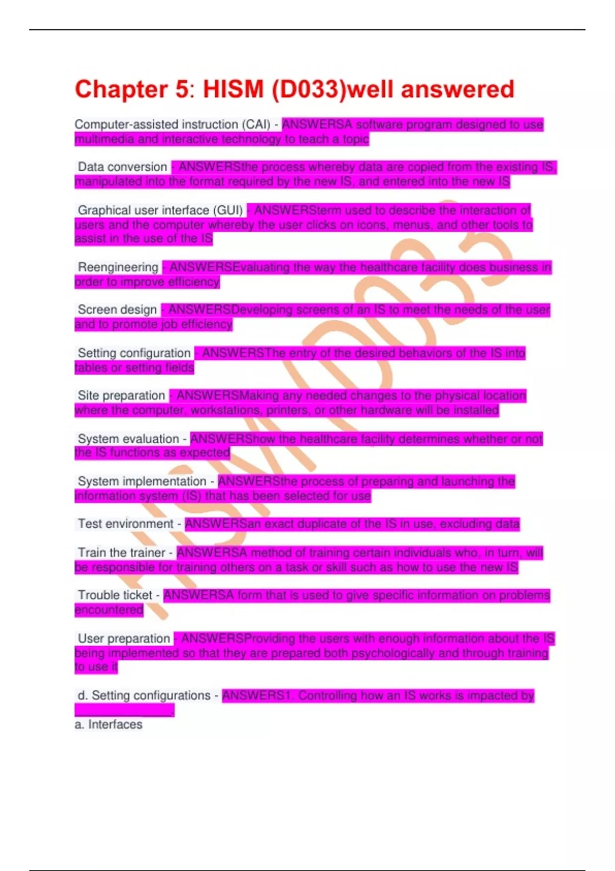 Chapter 5: HISM (D033)well answered - : HISM well answered Computer ...