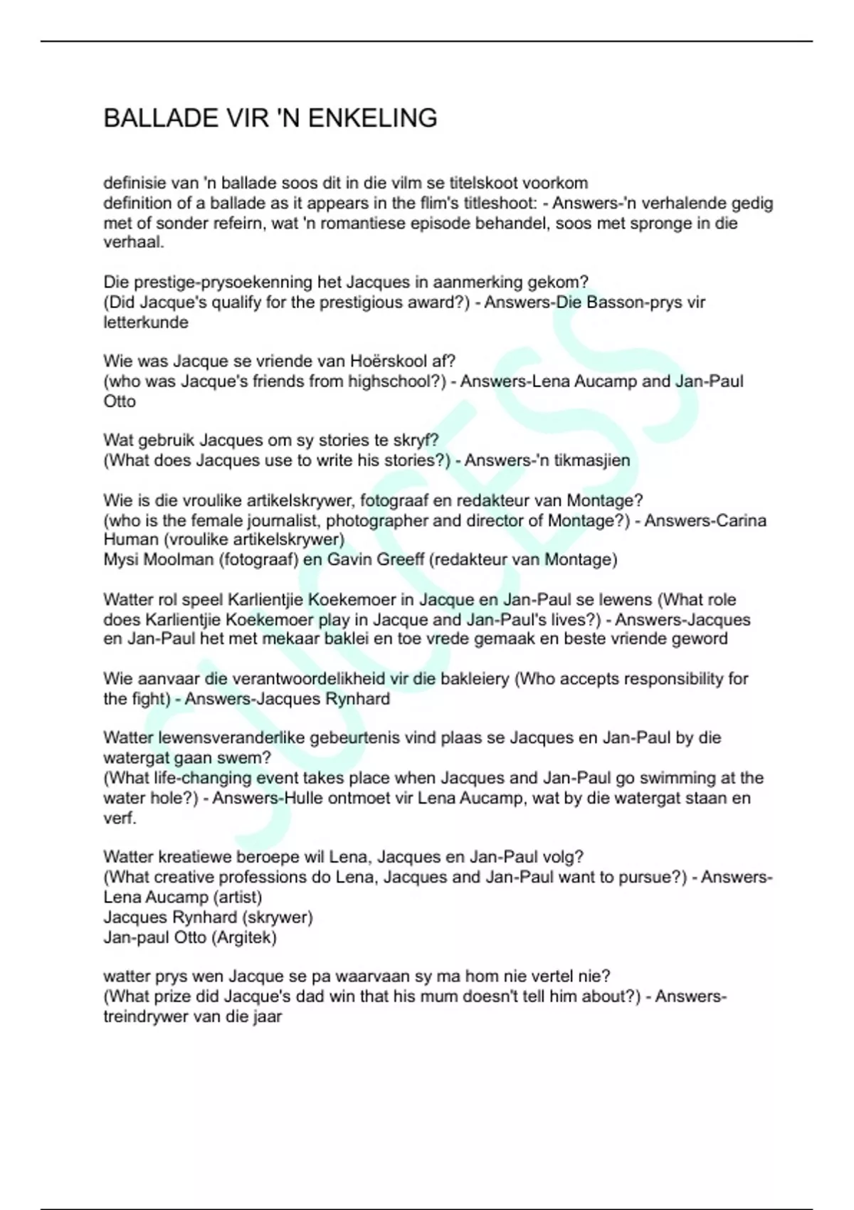 BALLADE VIR -N ENKELING Q&A 2024 - BALLADE VIR N ENKELING - Stuvia US