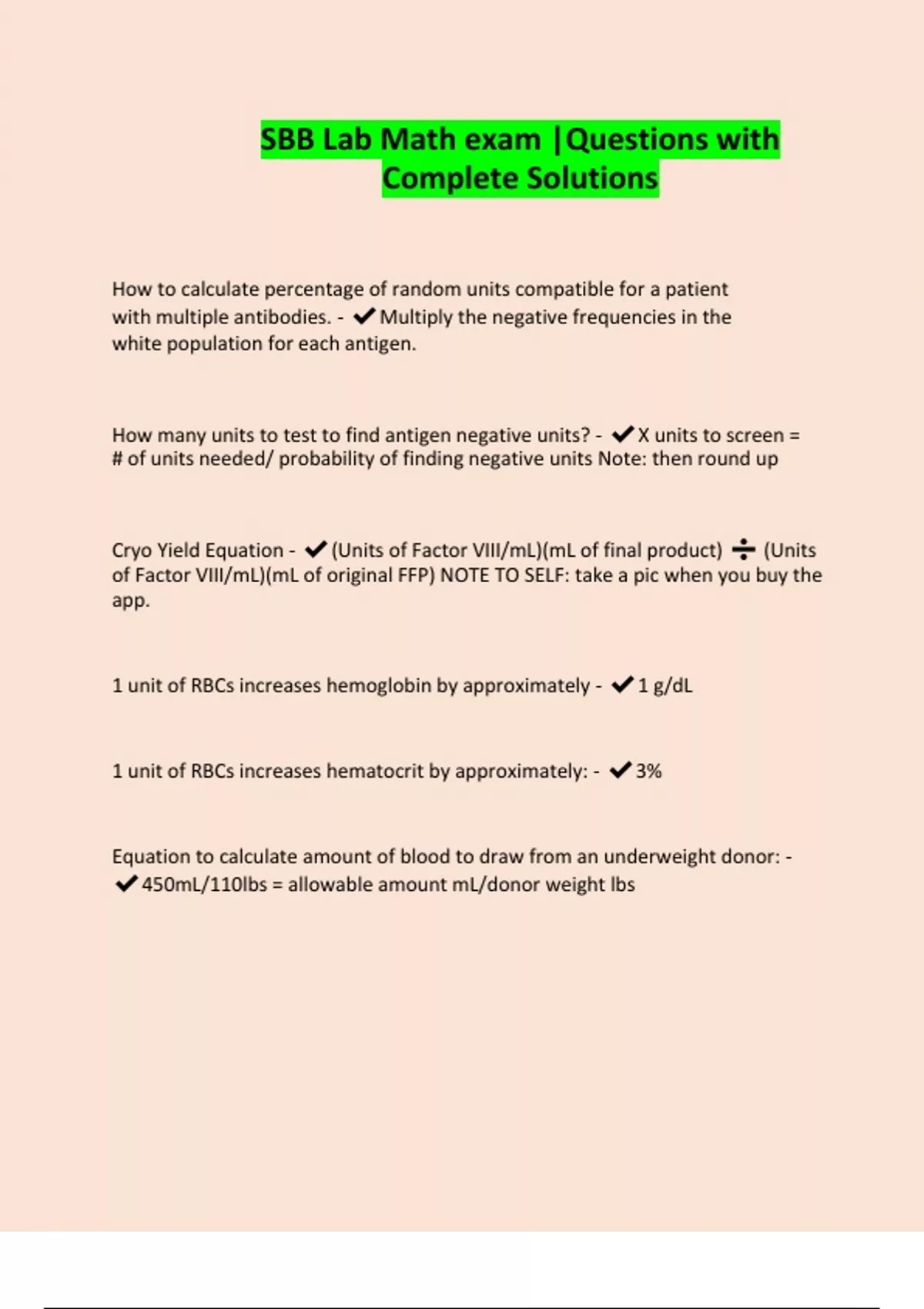 SBB Lab Math exam |Questions with Complete Solutions - SBB - Stuvia US